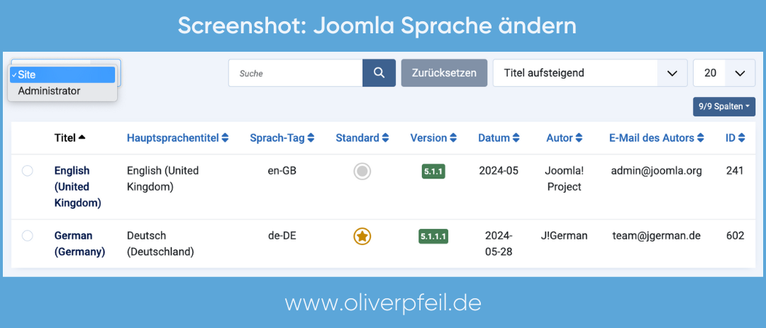 Joomla Sprache ändern: Backend auf Deutsch umstellen