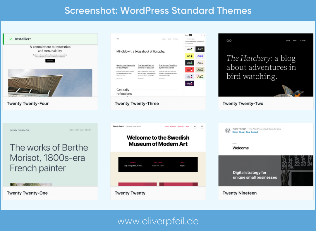 Übersicht aller WordPress-Standard-Themes (2025)