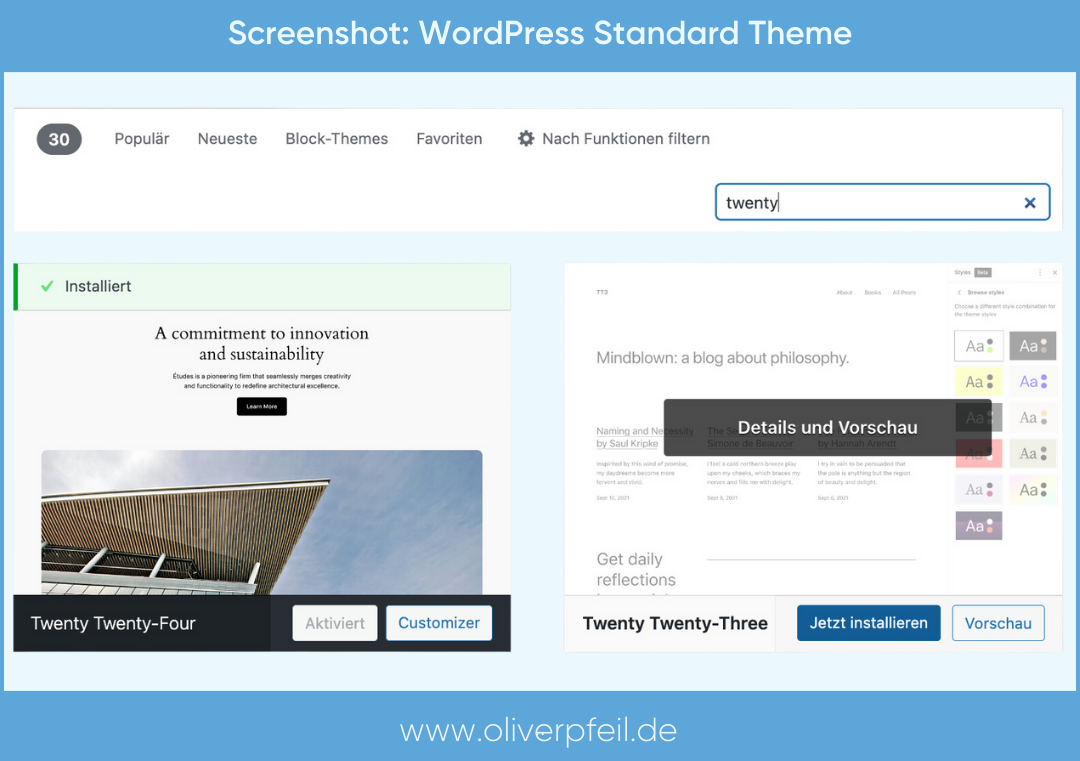 Übersicht aller WordPress-Standard-Themes (2025)