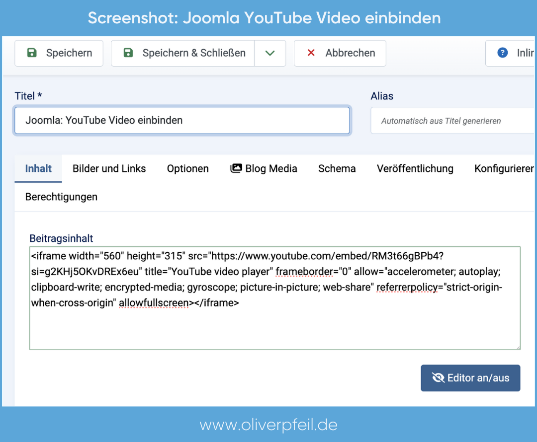 YouTube Videos in Joomla einbinden (2025)